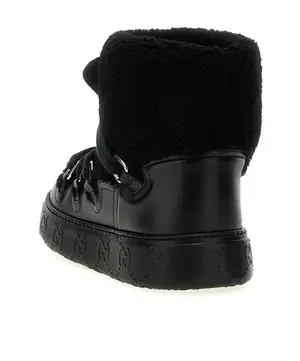 Gucci Faux-shearling Round Toe Ankle Boots - Black