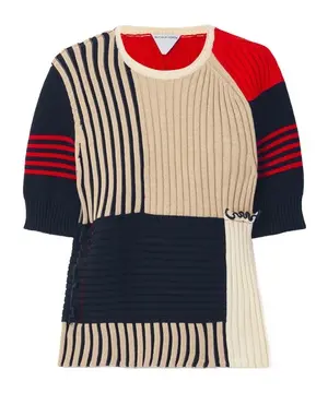 Bottega Veneta Bottega Veneta Patchwork Ribbed Knit Top Sand/multi-colour