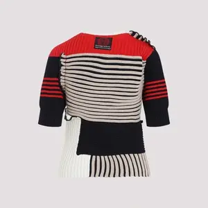 Bottega Veneta Patchwork Ribbed Knit Top - Sand/multi-colour