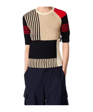 Bottega Veneta Patchwork Ribbed Knit Top - Sand/multi-colour