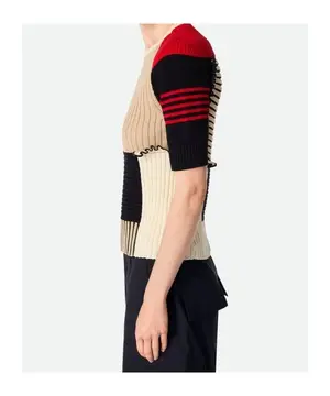 Bottega Veneta Patchwork Ribbed Knit Top - Sand/multi-colour