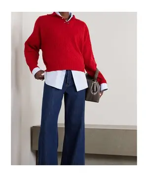 Brunello Cucinelli Long-sleeved Ribbed Knit Polo Sweater With Half-button Closure - Red