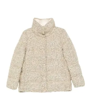 Moncler Cochelle Tweed Short Down Jacket With Stand Collar - Beige