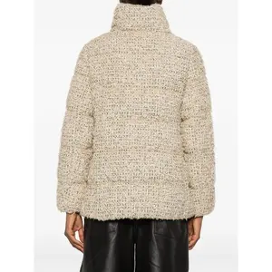 Moncler Cochelle Tweed Short Down Jacket With Stand Collar - Beige