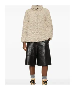 Moncler Cochelle Tweed Short Down Jacket With Stand Collar - Beige