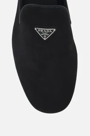 Prada Suede Loafers With Enamel Triangle Logo