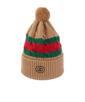 Gucci Web Stripe Knit Beanie - Brown