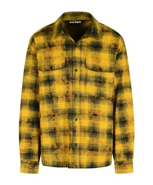 Palm Angels Curved Logo Printed Checked Shirt