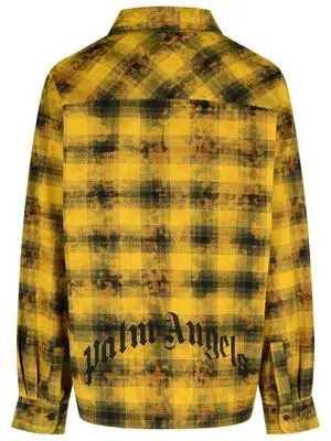 Palm Angels Curved Logo Printed Checked Shirt