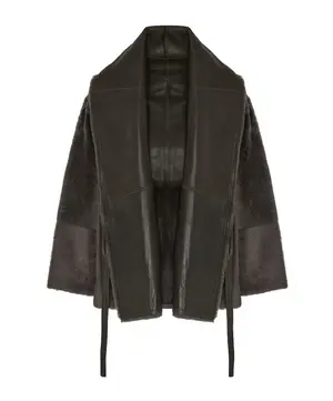 YVES SALOMON Leather-trimmed Shearling Jacket - Deep Gray