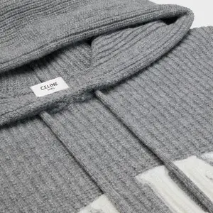 Celine Ribbed Wool Hooded Sweater With Brand Logo