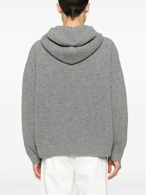 Celine Ribbed Wool Hooded Sweater With Brand Logo