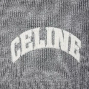 Celine Ribbed Wool Hooded Sweater With Brand Logo