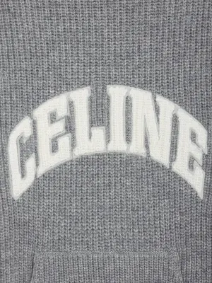 Celine Ribbed Wool Hooded Sweater With Brand Logo