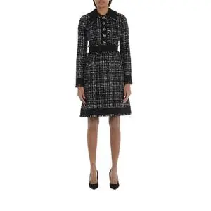 Dolce & Gabbana And White Tweed Mini Dress With Tassel Hem