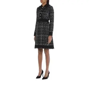 Dolce & Gabbana And White Tweed Mini Dress With Tassel Hem