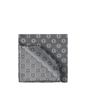 Brunello Cucinelli Medallion Design Pocket Square Scarf - Anthracite