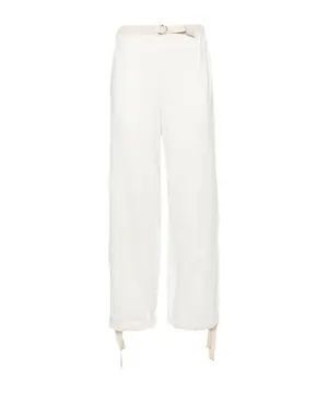 JIL SANDER Belted Cotton Trousers - White