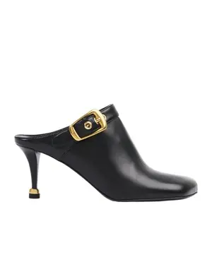 Chloé Andrea Heeled Mules With Engraved Buckles - Black