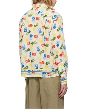 BODE Flower Stamp Long Sleeve Shirt - White Multi