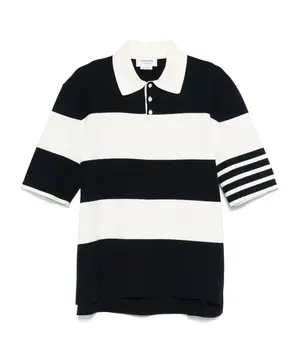 Thom Browne Striped Short Sleeved Polo Shirt - Black
