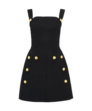 Alexander McQueen Square Neck Button Embellished Mini Dress - Black