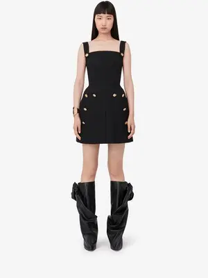 Alexander McQueen Square Neck Button Embellished Mini Dress