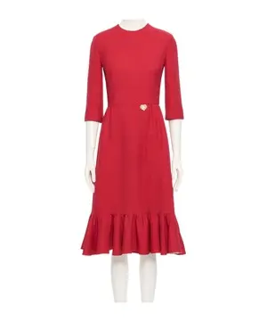 Valentino Garavani Crepe Couture Midi Dress With Heart Jewel Button