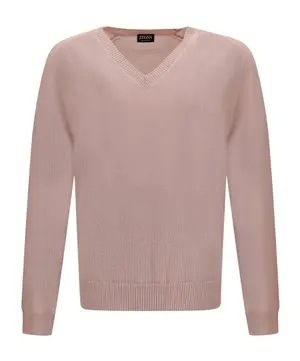 Zegna Long-sleeved V-neck Jumper - Nude