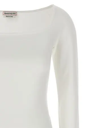 Alexander McQueen Long Sleeve Square Neck Knitted Top - White