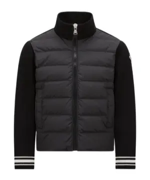Moncler Zip-up Hooded Padded Jacket With Striped Cuffs
