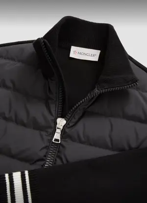 Moncler Zip-up Hooded Padded Jacket With Striped Cuffs