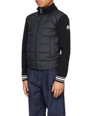 Moncler Zip-up Hooded Padded Jacket With Striped Cuffs