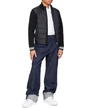 Moncler Zip-up Hooded Padded Jacket With Striped Cuffs