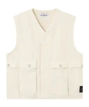 Stone Island V-neck Vest With Bellows Pockets - Ivory