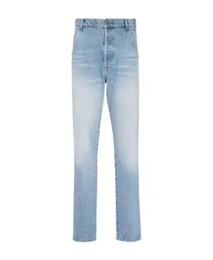 Balmain Straight Cut Jeans In Light Wash Denim - Blue