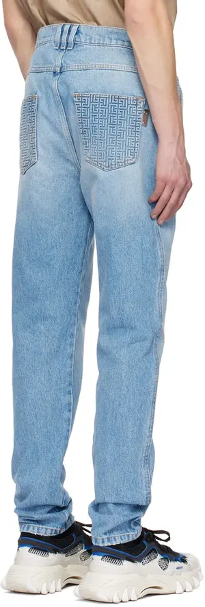 Balmain Straight Cut Jeans In Light Wash Denim - Blue