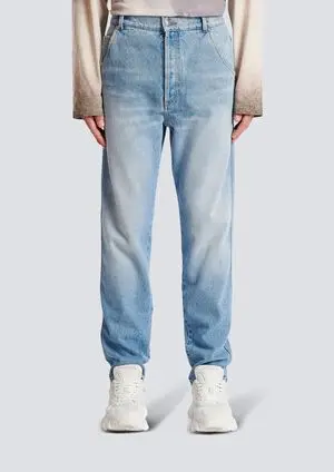 Balmain Straight Cut Jeans In Light Wash Denim - Blue