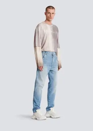 Balmain Straight Cut Jeans In Light Wash Denim - Blue