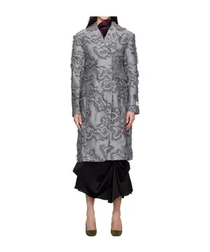 GANNI Wool Blend Coat With Perforated Pattern And Notched Lapel