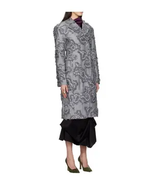 GANNI Wool Blend Coat With Perforated Pattern And Notched Lapel