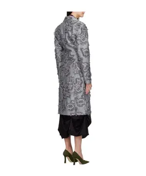 GANNI Wool Blend Coat With Perforated Pattern And Notched Lapel