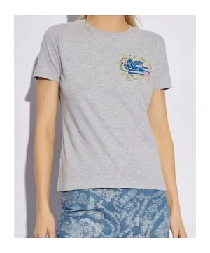 Etro Pegaso Embroidered Crewneck T-shirt - Grey