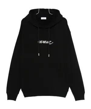 Off-White Logo Printed Drawstring Hoodie - Black