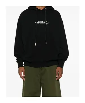 Off-White Logo Printed Drawstring Hoodie - Black