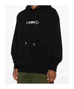 Off-White Logo Printed Drawstring Hoodie - Black
