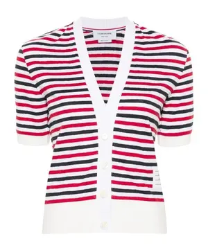Thom Browne Short Sleeve Striped Cardigan - Red/white/blue