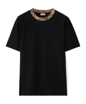 Burberry Checked Trim Crewneck T-shirt - Black