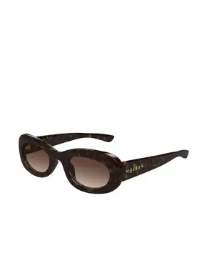 Alexander McQueen Tortoiseshell Oval Frame Sunglasses - Black