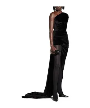 Balenciaga Velvet Asymmetric Draped Dress